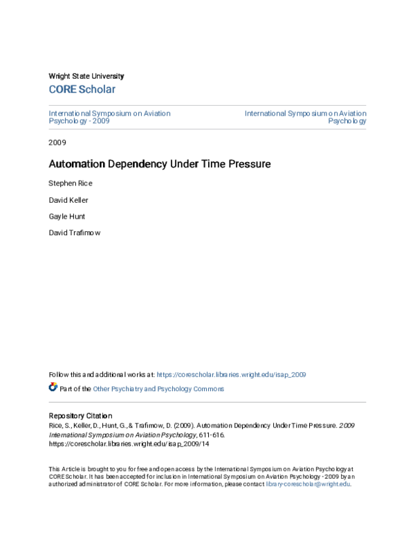 (PDF) Automation Dependency Under Time Pressure