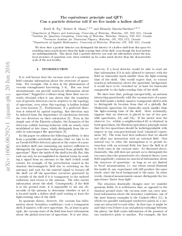 Pdf Equivalence Principle And Qft Can A Particle Detector Tell If We