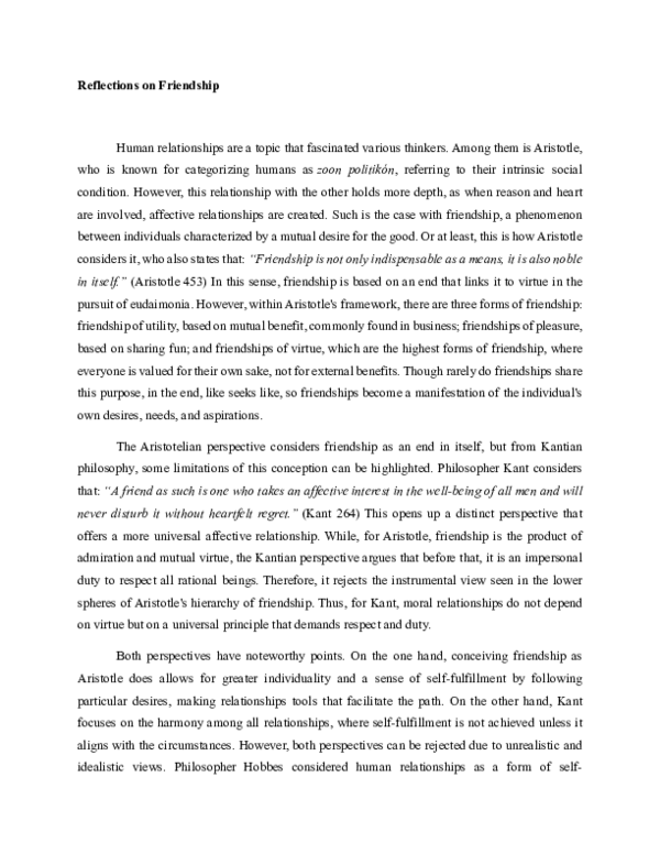 (PDF) Reflections on Friendship