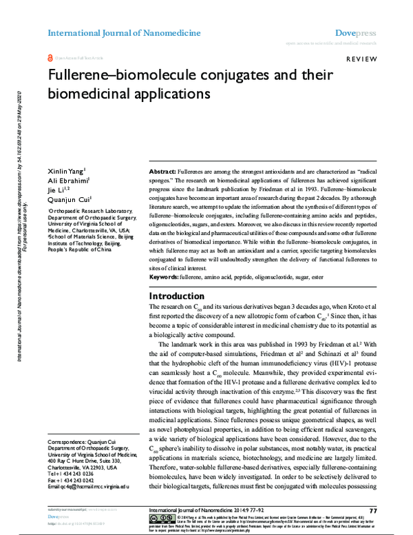 (PDF) Fullerene–biomolecule conjugates and their biomedicinal applications