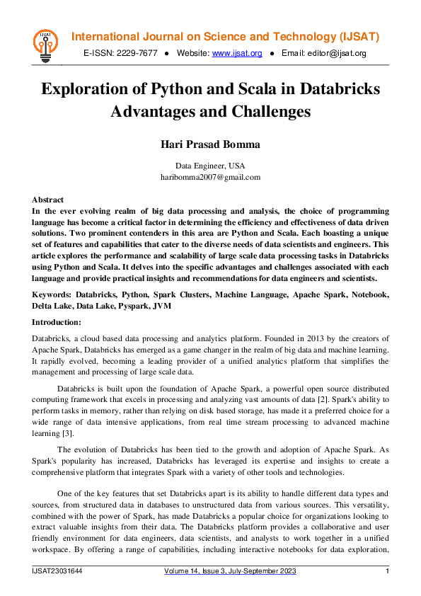 (PDF) Exploration of Python and Scala in Databricks Advantages and Challenges