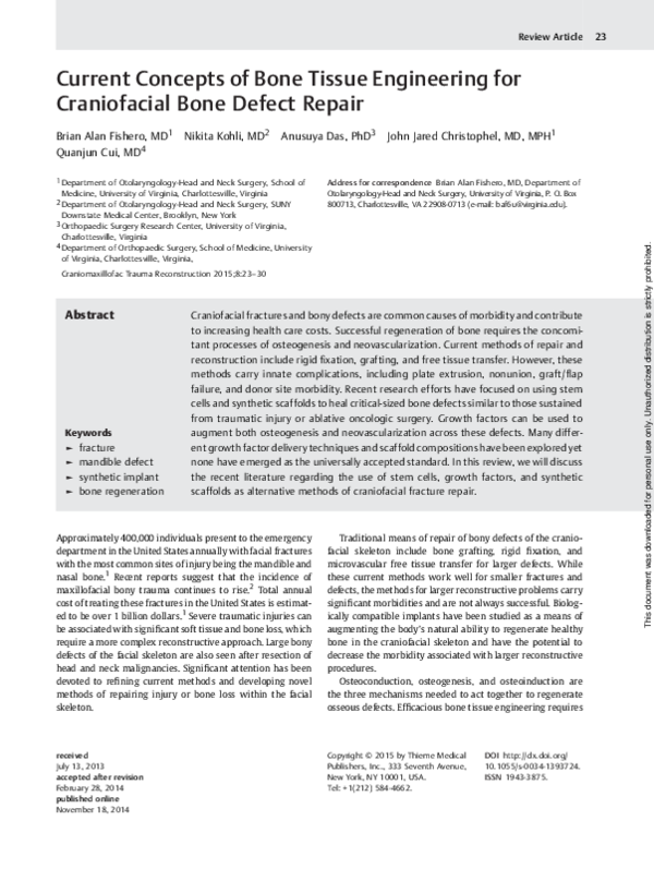 (PDF) Current Concepts of Bone Tissue Engineering for Craniofacial Bone Defect Repair