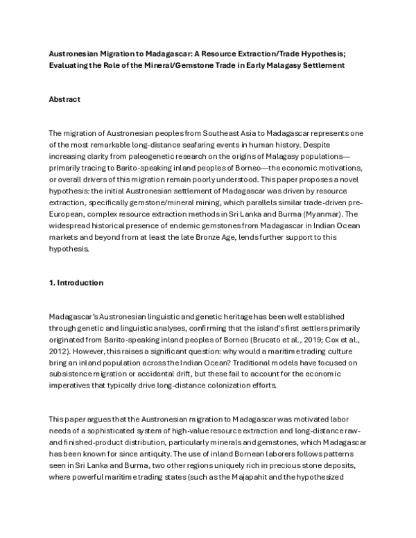 (PDF) Austronesian Migration to Madagascar: A Resource Extraction/Trade ...