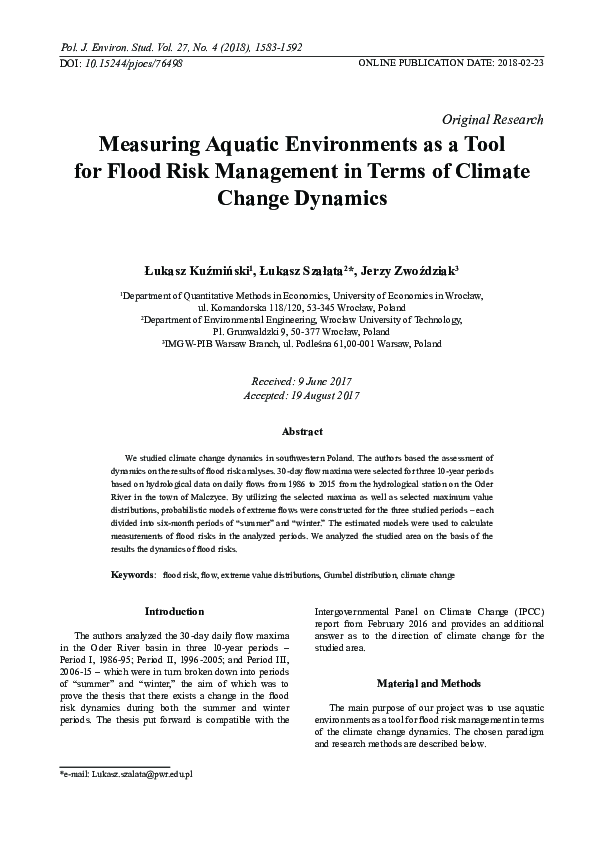 (PDF) Measuring Aquatic Environments as a Tool for Flood Risk ...
