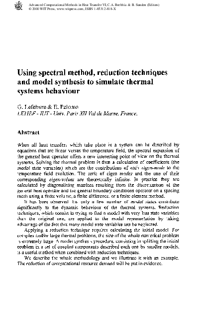(PDF) Using Spectral Methods, Reduction Techniques And Model SynthesisTo Simulate Thermal ...