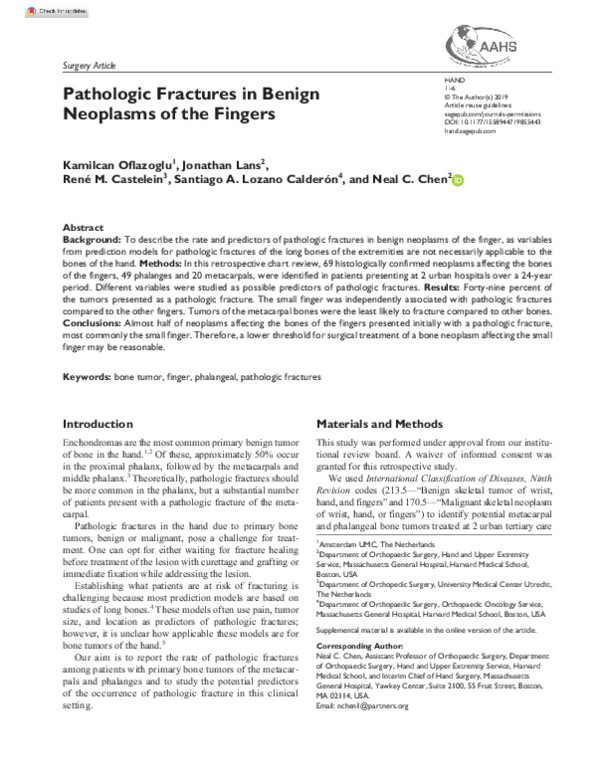 (PDF) Pathologic Fractures in Benign Neoplasms of the Fingers