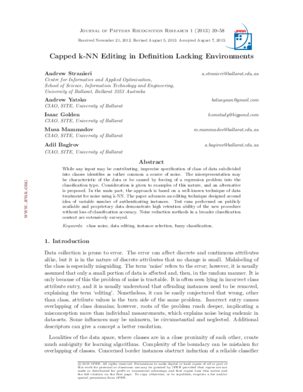 (PDF) Capped K-NN Editing in Definition Lacking Environments