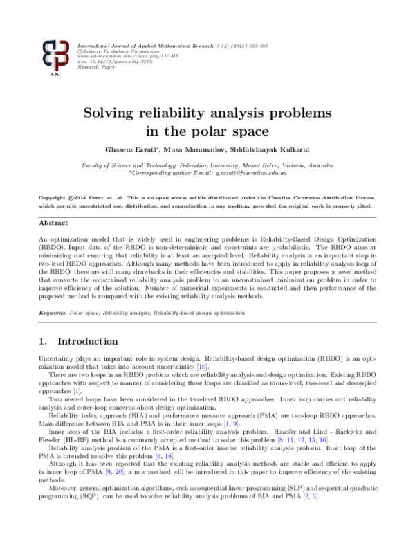 (PDF) Solving reliability analysis problems in the polar space