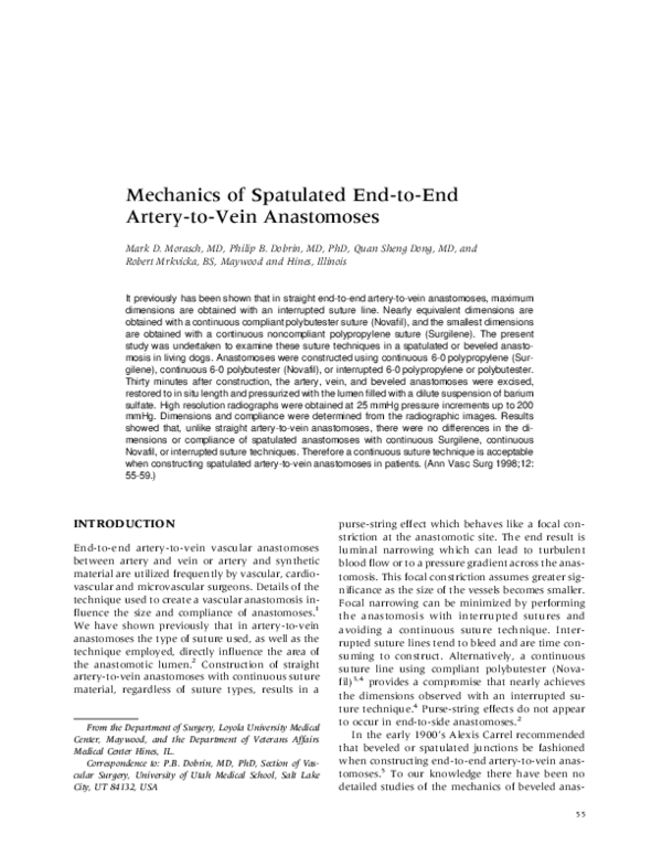 (PDF) Mechanics of Spatulated End-to-End Artery-to-Vein Anastomoses