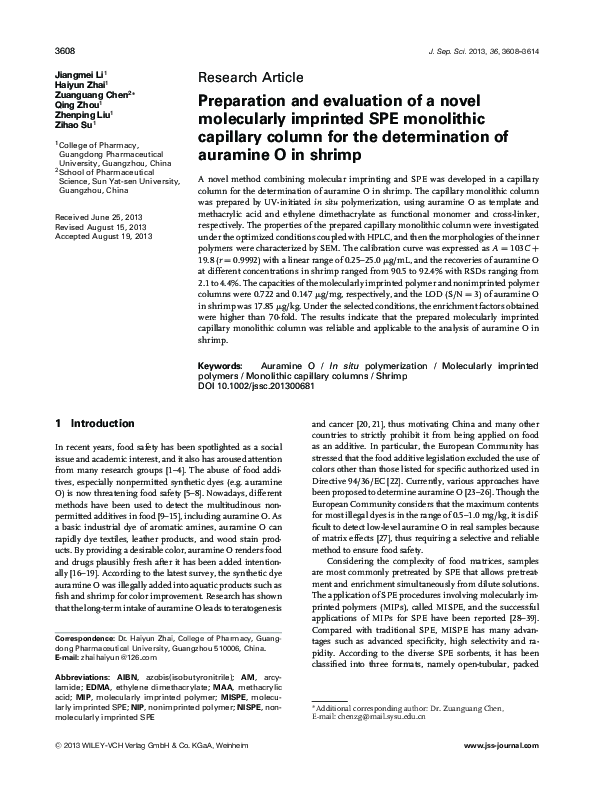 Pdf Preparation And Evaluation Of A Novel Molecularly Imprinted Polymer Coating For Selective