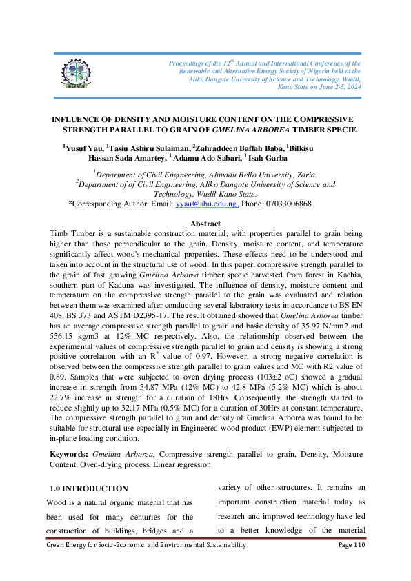 (PDF) INFLUENCE OF DENSITY AND MOISTURE CONTENT ON THE COMPRESSIVE ...