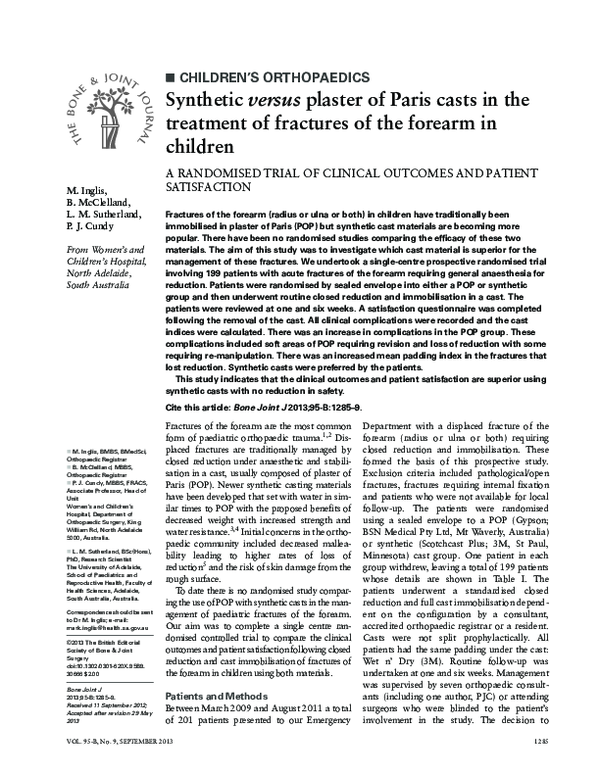 (PDF) Synthetic versus plaster of Paris casts in the treatment of ...