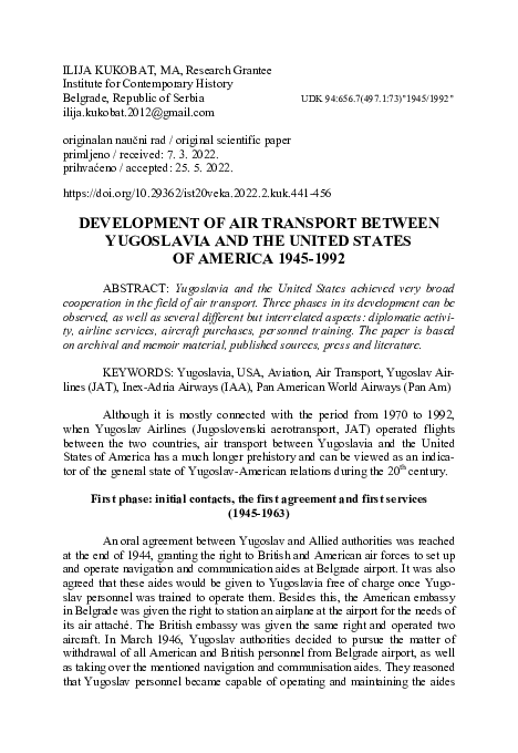 (PDF) Development of Air Transport between Yugoslavia and United States ...