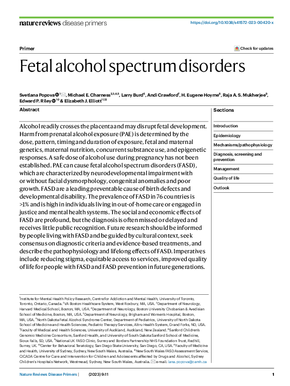 (PDF) Fetal alcohol spectrum disorders