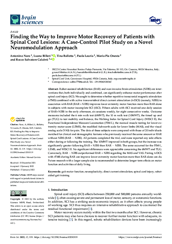 (PDF) Finding the Way to Improve Motor Recovery of Patients with Spinal Cord Lesions: A Case ...