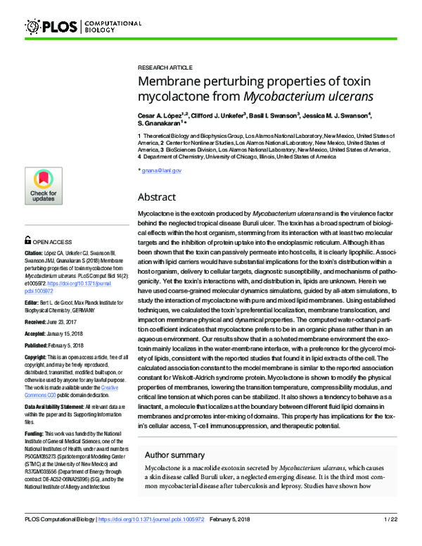 (PDF) Membrane perturbing properties of toxin mycolactone from ...