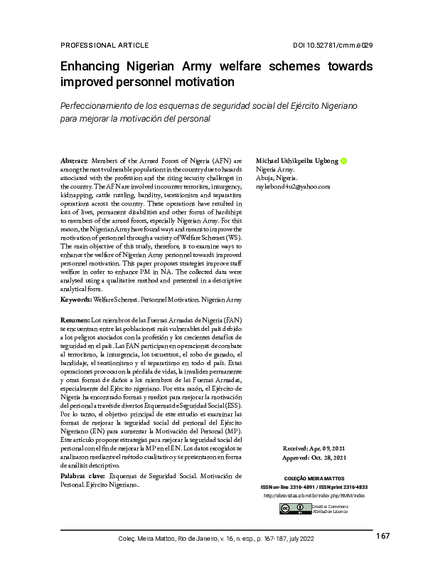 (PDF) Enhancing Nigerian Army welfare schemes towards improved ...