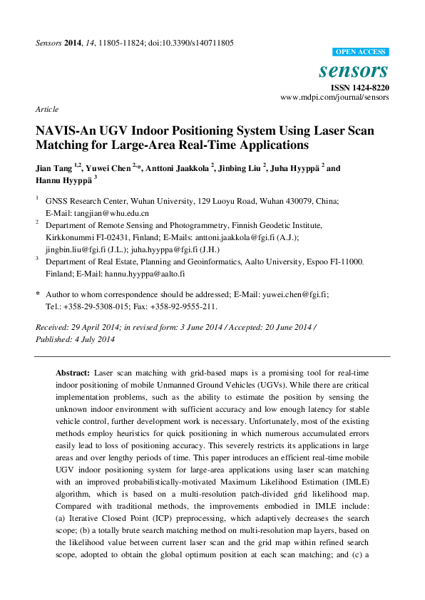 (PDF) NAVIS-An UGV Indoor Positioning System Using Laser Scan Matching for Large-Area Real-Time ...