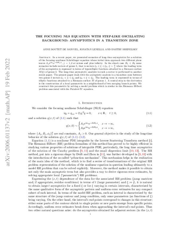 (PDF) The focusing NLS equation with step-like oscillating background: asymptotics in a ...