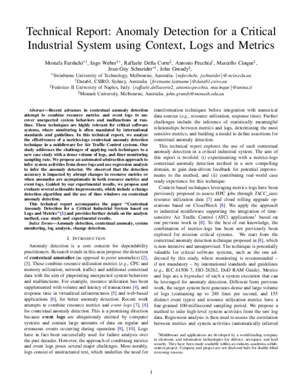 (PDF) Technical Report: Anomaly Detection for a Critical Industrial ...