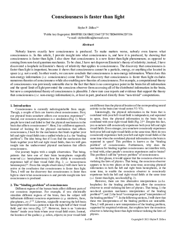 (PDF) Consciousness is faster than light
