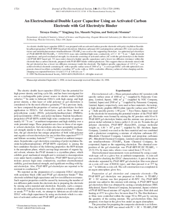 (PDF) An Electrochemical Double Layer Capacitor Using an Activated Carbon Electrode with Gel ...