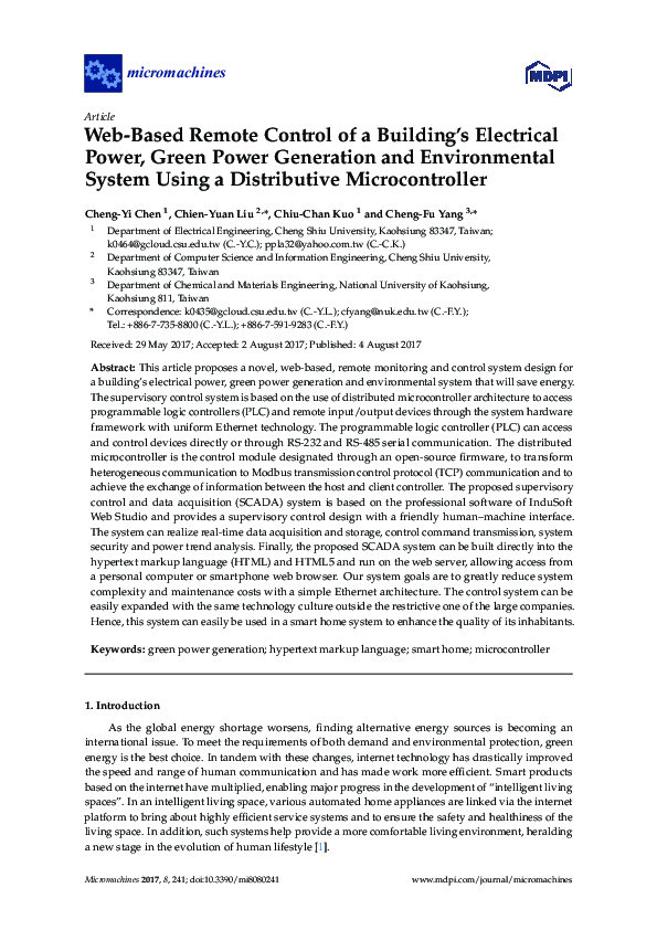 (PDF) Web-Based Remote Control of a Building’s Electrical Power, Green Power Generation and ...