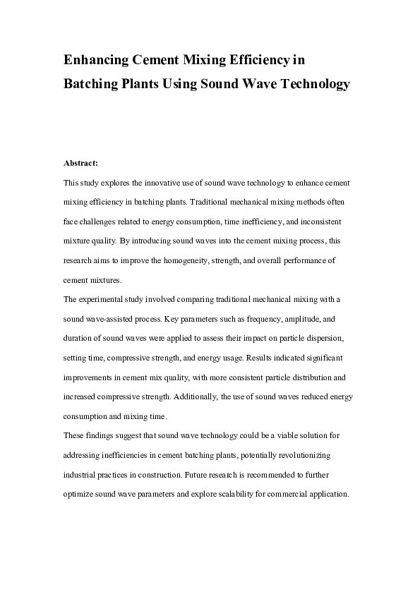 (PDF) Enhancing Cement Mixing Efficiency in Batching Plants Using Sound ...