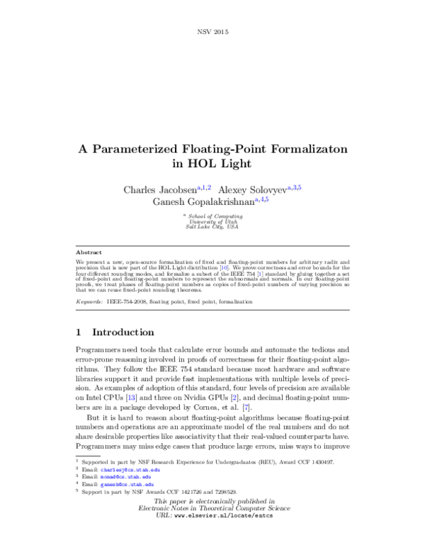 (PDF) A Parameterized Floating-Point Formalizaton in HOL Light