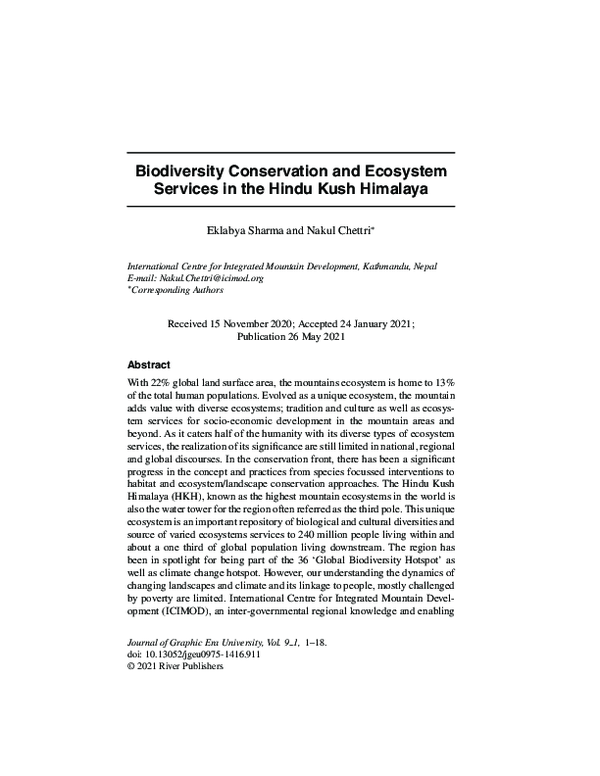 (PDF) Biodiversity Conservation and Ecosystem Services in the Hindu ...