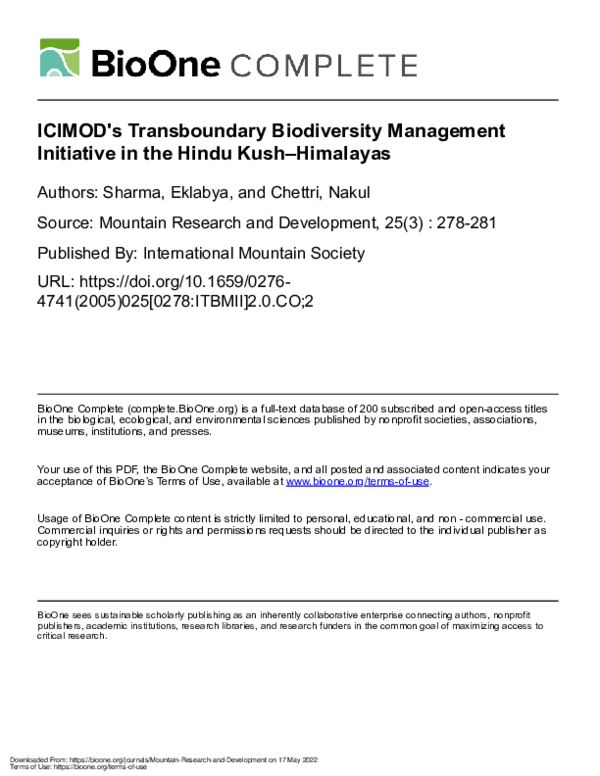 (PDF) ICIMOD's Transboundary Biodiversity Management Initiative in the ...