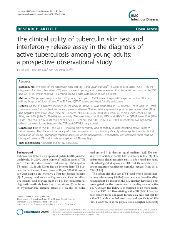 (PDF) The clinical utility of tuberculin skin test and interferon-γ ...