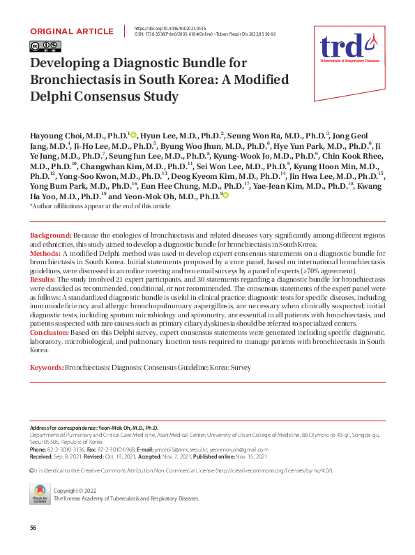 (PDF) Developing a Diagnostic Bundle for Bronchiectasis in South Korea ...