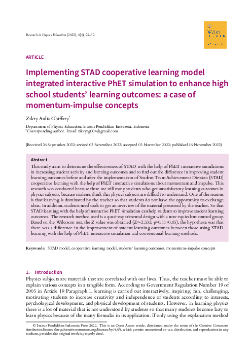 (PDF) Implementing STAD cooperative learning model integrated interactive PhET simulation to ...