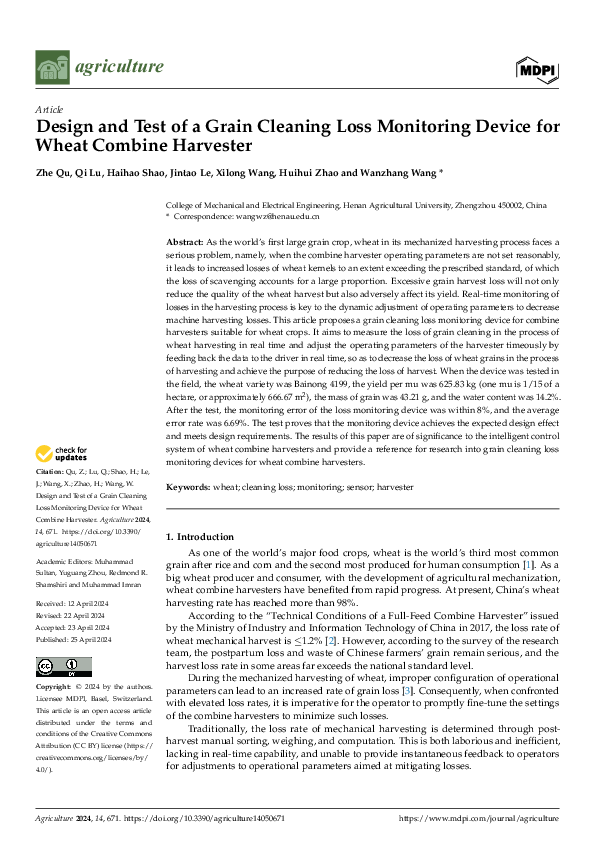(PDF) Design and Test of a Grain Cleaning Loss Monitoring Device for ...