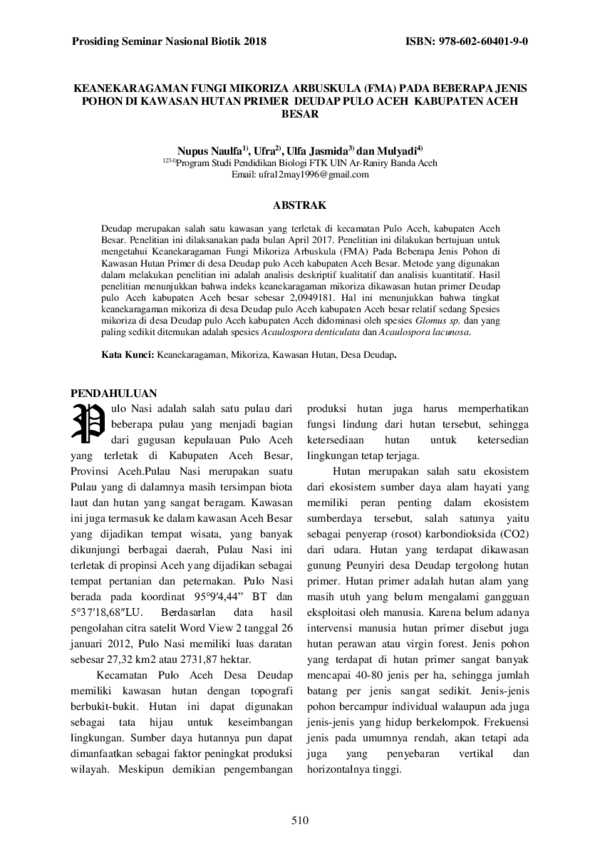 (PDF) Keanekaragaman Fungi Mikoriza Arbuskula (Fma) Pada Beberapa Jenis ...