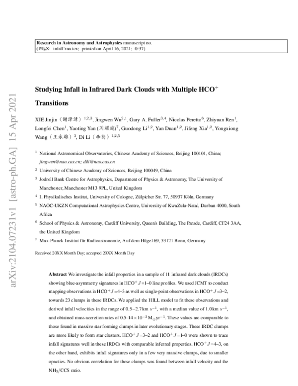 (PDF) Studying infall in infrared dark clouds with multiple HCO+ ...
