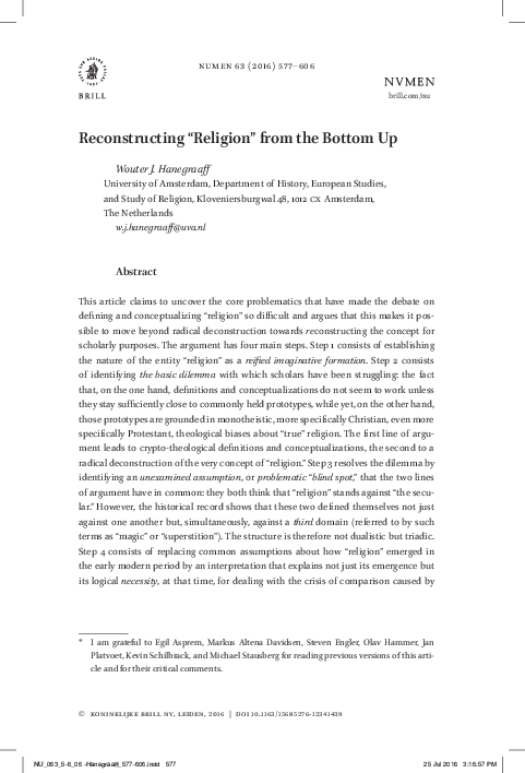 (PDF) Reconstructing "Religion" from the Bottom Up