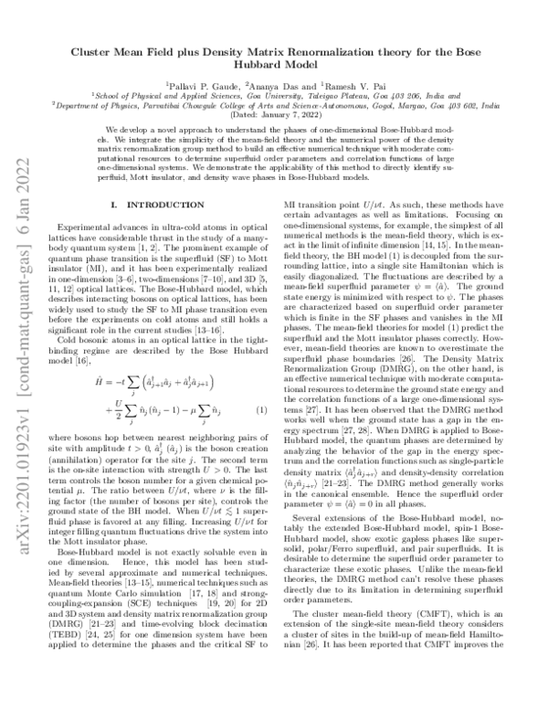 (PDF) Cluster mean field plus density matrix renormalization theory for the Bose Hubbard models