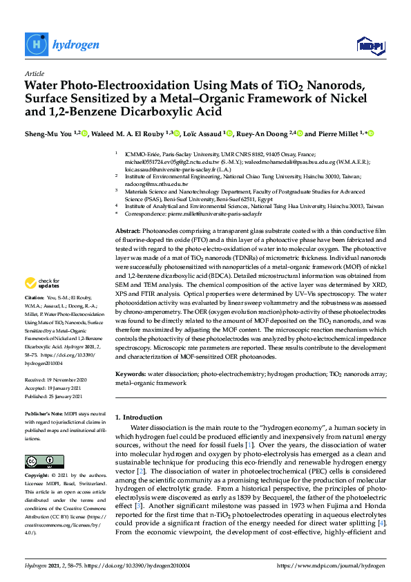 (PDF) Water Photo-Electrooxidation Using Mats of TiO2 Nanorods, Surface ...