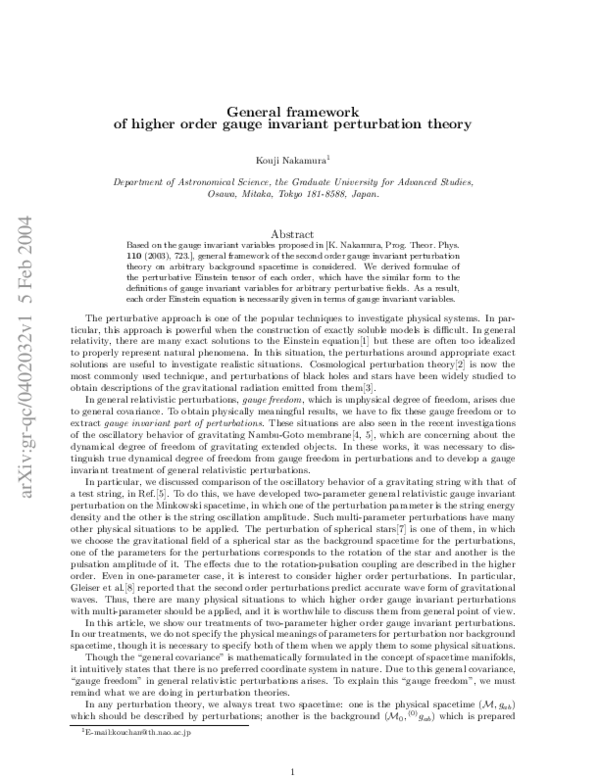 (PDF) General framework of higher order gauge invariant perturbation theory