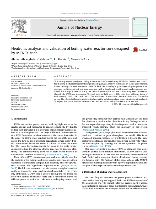 (PDF) Neutronic analysis and validation of boiling water reactor core designed by MCNPX code