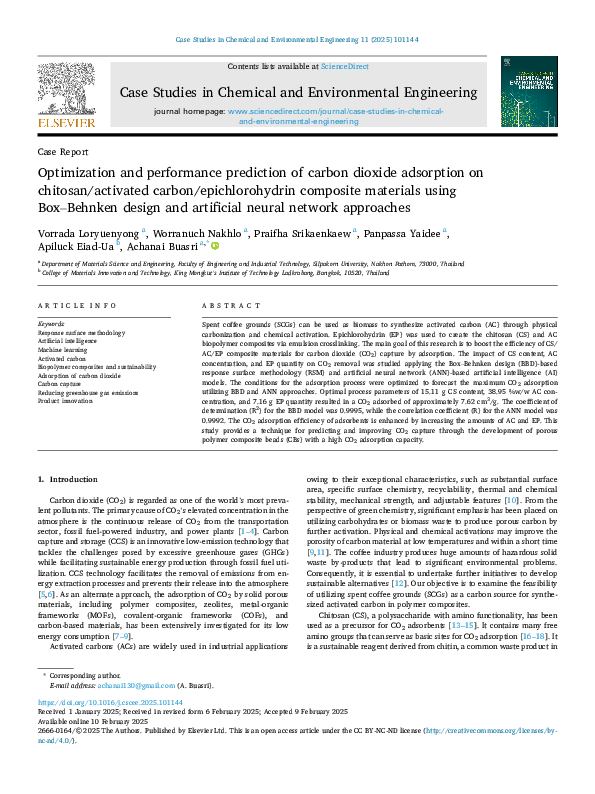 (PDF) Optimization and performance prediction of carbon dioxide adsorption on chitosan/activated ...