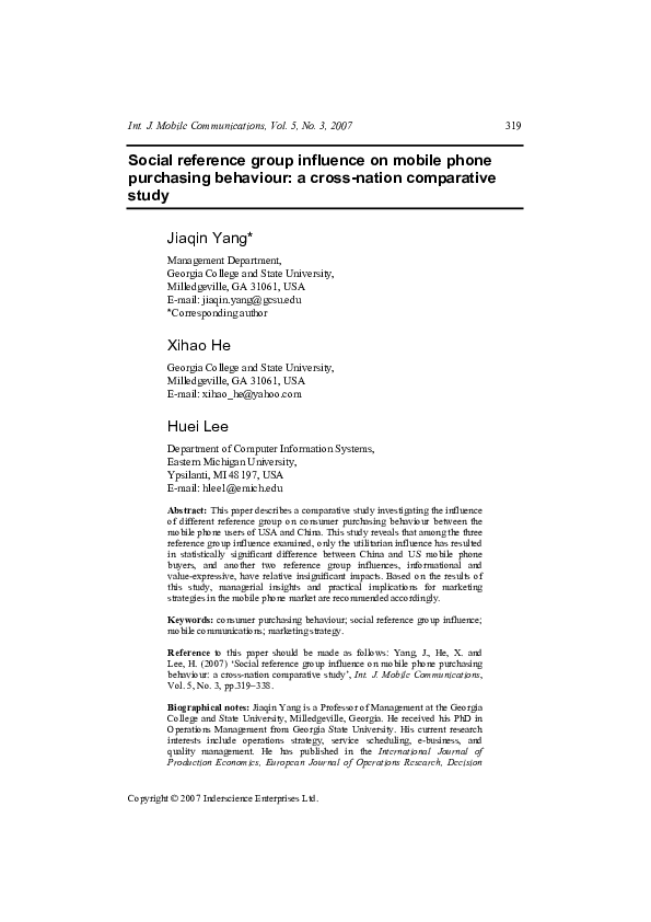 (PDF) Social reference group influence on mobile phone purchasing ...