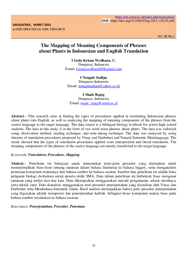 (PDF) The Mapping of Meaning Components of Phrases about Plants in ...