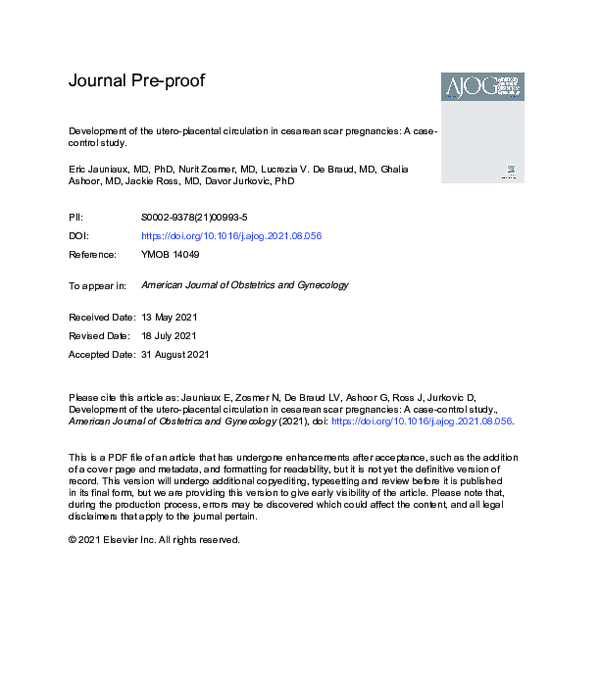 (PDF) Development of the utero-placental circulation in cesarean scar ...