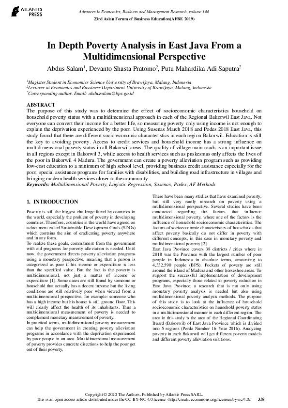 (PDF) In Depth Poverty Analysis in East Java From a Multidimensional Perspective