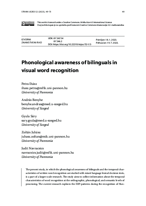 (PDF) Phonological awareness of bilinguals in visual word recognition