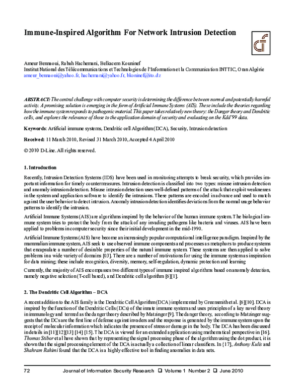 (PDF) Immune-Inspired Algorithm For Network Intrusion Detection