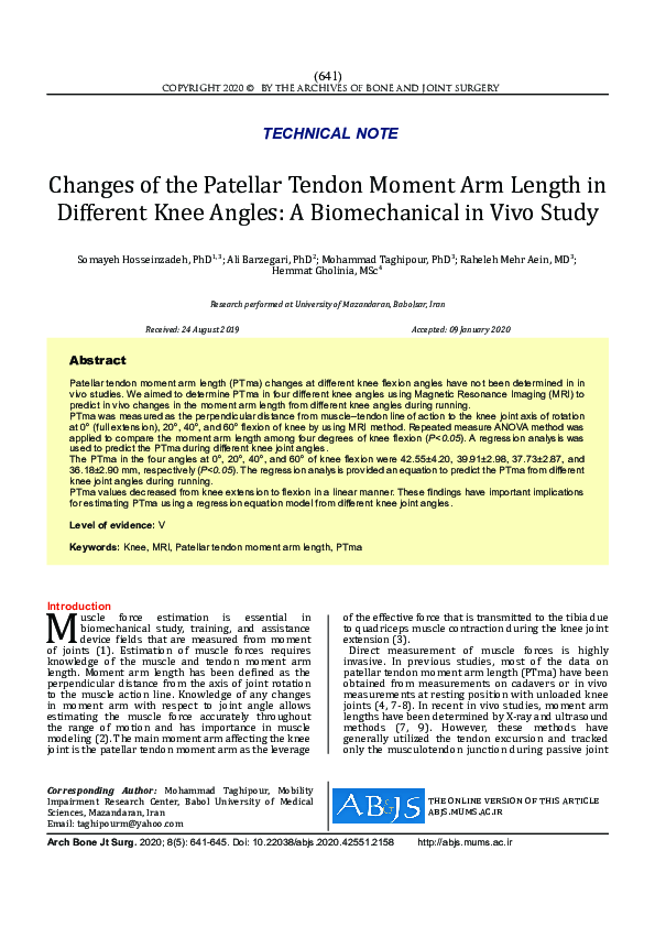 (PDF) Changes of the Patellar Tendon Moment rm Length in Different Knee ...